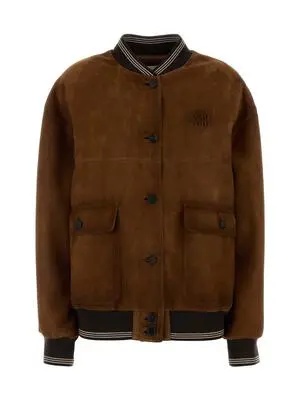 Miu Miu Brow Suede Bomber Jacket - Brown