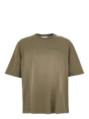 GOLDEN GOOSE Round Neck T-shirt With Logo Lettering Embroidery On The Front In Cotton For - Brown