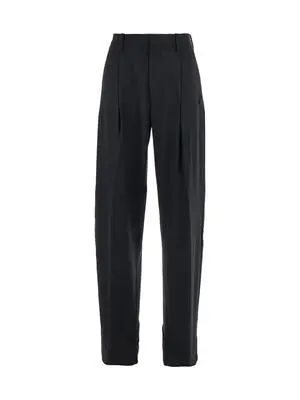 Moncler Black Trousers With Pleats On The Front And Side Logo Patch In Stretch Tech Wool - Multicolor