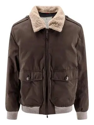 Brunello Cucinelli Cotton Blend Bomber Jacket With Detachable Fur Collar - Multicolor