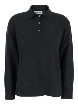 P.a.r.o.s.h Wool Long Sleeve Polo Shirt - Gray