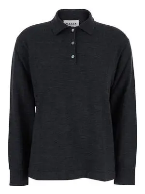P.a.r.o.s.h Wool Long Sleeve Polo Shirt - Gray