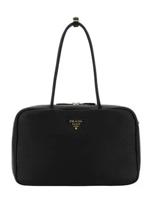 Prada Textured Leather Shoulder Bag - Black