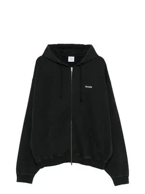 Vetements Logo Print Zip Up Hooded Sweatshirt - Black