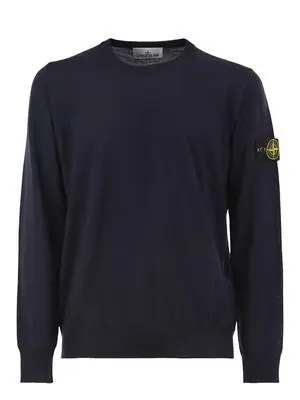 Stone Island Round-neck Jumper With Embossed Stitching - Blue