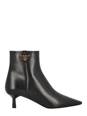 Prada Leather Pointed Ankle Boots - Black