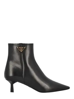 Prada Leather Pointed Ankle Boots - Black