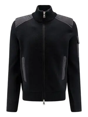 Moncler Virgin Wool Cardigan With Logo Patch - Multicolor