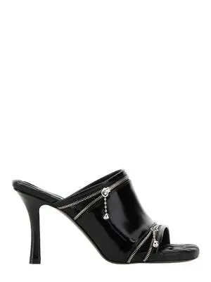 Burberry Leather Peep Mules - Black