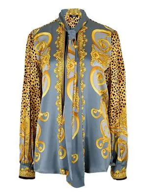 Versace VERSACE Cheetah Foulard Lavalliere Silk Shirt Multicolor