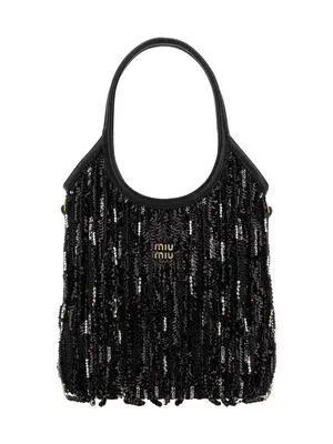 Miu Miu Embellished Fabric Handbag - Black