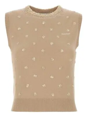 Miu Miu MIU MIU Cashmere Embellished Vest Brown