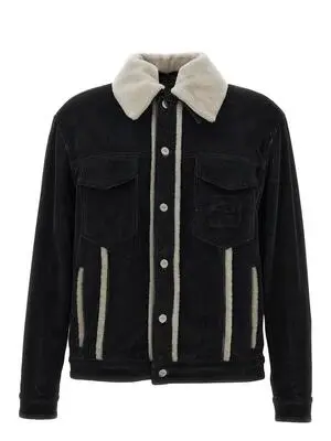 Fendi FENDI Shearling-Collar Corduroy Cotton Blouson Jacket Multicolor