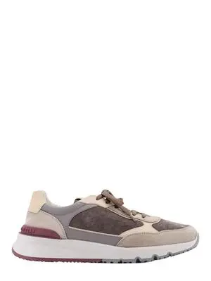 Brunello Cucinelli Suede Sneakers With Leather Inserts - Multicolor