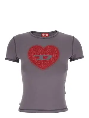 DIESEL® Diesel Women 'T-Uncuties' Grey T-Shirt With Round Neck And D Logo On The Front In Cotton Woman Gray
