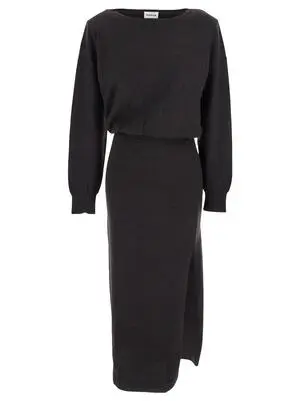 P.a.r.o.s.h Wool And Cashmere Blend Boat Neck Dress - Brown