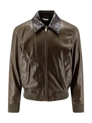 Bottega Veneta Leather Jacket With Intrecciato Detail - Multicolor