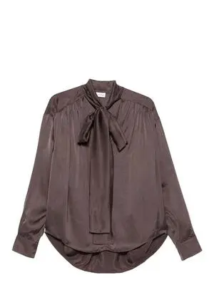 Andamane Satin Finish Pussy-bow Blouse - Brown