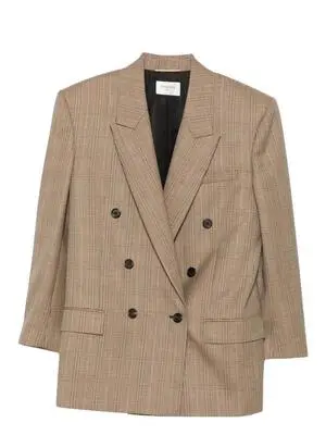Saint Laurent Wool Check Double-breasted Blazer - Brown