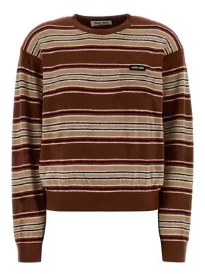 Miu Miu Striped Embroidered Chenille Sweater - Multicolor
