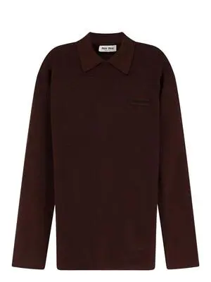 Miu Miu Wool Polo Shirt With Embroidered Logo On The Front - Multicolor