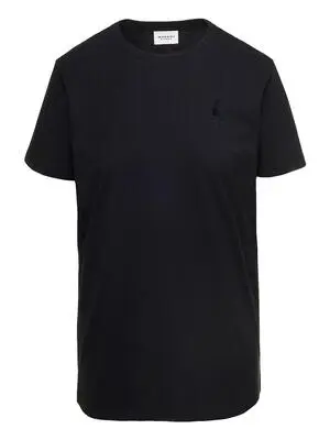Isabel Marant Étoile T-shirt With Logo Embroidery In Cotton Jersey For - Black