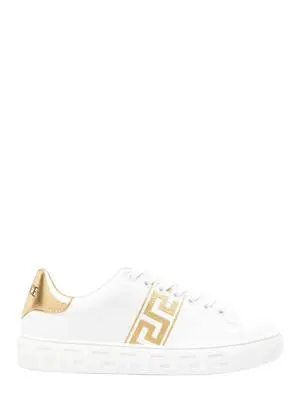 Versace Leather Sneakers With Greek Embroidery - White