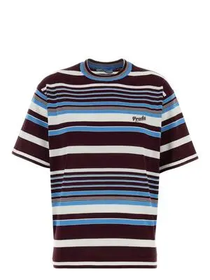 Prada Embroidered Cotton Striped T-shirt - Multicolor