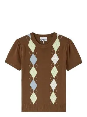 GANNI GANNI Argyle Pattern Top Brown