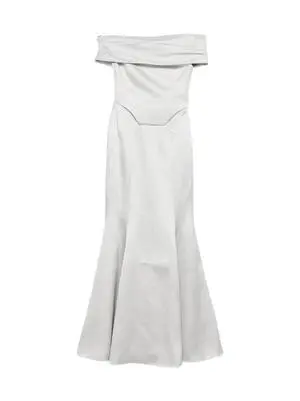 Solace London Off-shoulder Draped Evening Dress - Silver