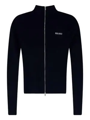 Miu Miu Cotton Cardigan With Front Logo Inlay - Multicolor