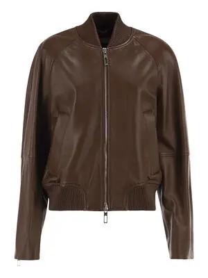 Sportmax Lambskin Leather Bomber Jacket - Brown