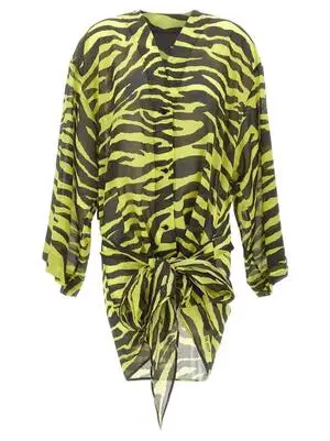 Attico Zebra Print Wrap Dress - Multicolor