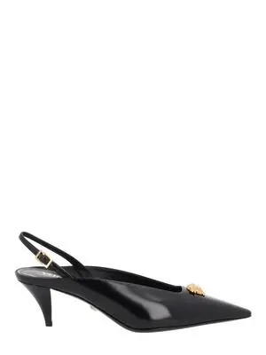 Versace Leather Slingback Pumps - Black