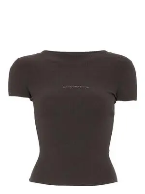 Alexander Wang Ribbed-knit Logo Short Sleeve Top - Brown