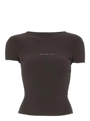 Alexander Wang Ribbed-knit Logo Short Sleeve Top - Brown
