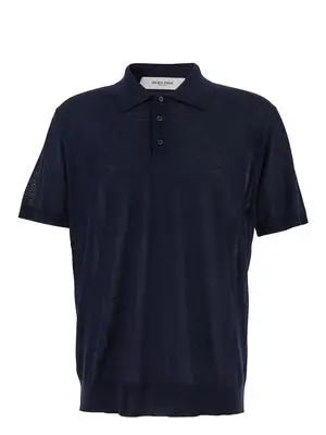 GOLDEN GOOSE Blue Polo Shirt With Classic Collar And Short Sleeves In Wool - Multicolor