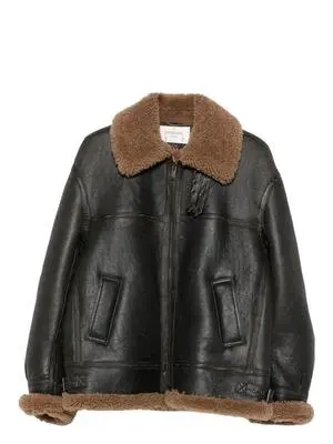 Saint Laurent Shearling Trim Leather Jacket - Black
