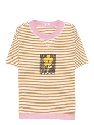 Marni Striped T-shirt With Floral Print - Multicolor
