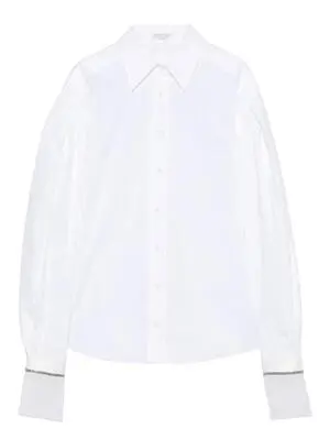 Brunello Cucinelli Silk Cotton Puff Sleeve Shirt - White