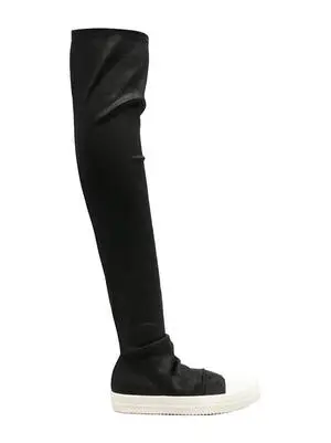 Rick Owens RICK OWENS DRKSHDW Over The Knee Round Toe Cap Flat Rubber Sole Shoes Black