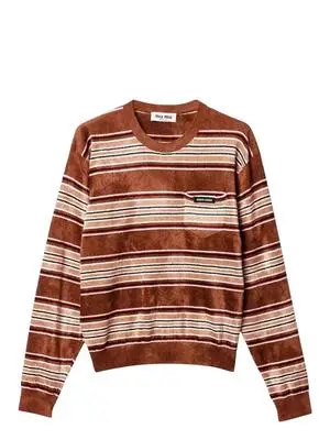 Miu Miu Striped Chenille Crew Neck Pullover - Brown