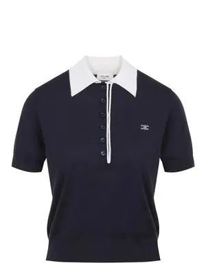 Celine Cashmere And Silk Short Sleeve Polo Sweater - Blue