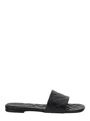 Bottega Veneta Slide Amy Sandals With Intreccio Motif In Leather - Black