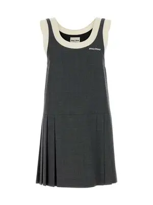 Miu Miu Dark Grey Wool Mini Dress - Gray