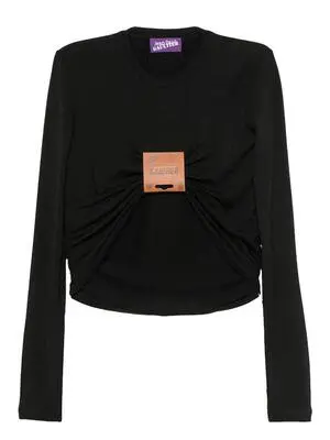 JEAN PAUL GAULTIER Long Sleeve Logo Patch Top - Black