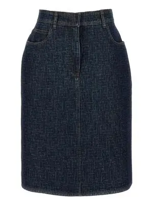 Fendi Ff Padded Denim Skirt - Multicolor