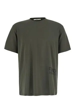 Fendi Fendi Men Green T-Shirt With Tone-On-Tone Logo On The Side In Cotton For Men Green