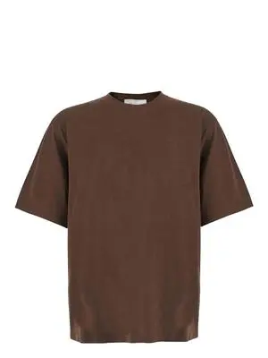 AMI Paris Brown Round Neck T-shirt With Tone-on-tone Adc Embroidery On The Front In Cotton For - Multicolor