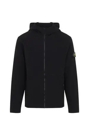Stone Island Hooded Zip Up Sweater - Black